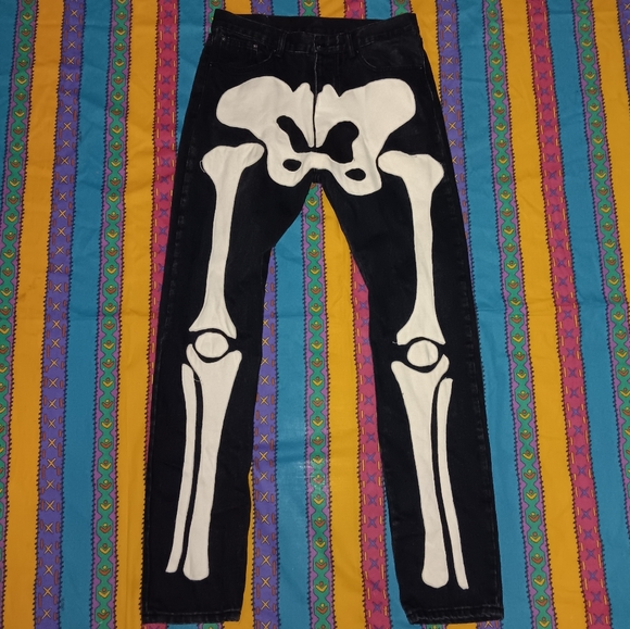MNML | Jeans | Mnml Skeleton Bones Skinny Black Denim Jeans Vintage ...